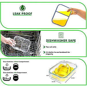 JINAMART Glass Food Containers with Airtight, Leak Proof, BPA Free Lids (Set of 4 Food storage Containers - 2 Bento Boxes, 2 Full Containers)