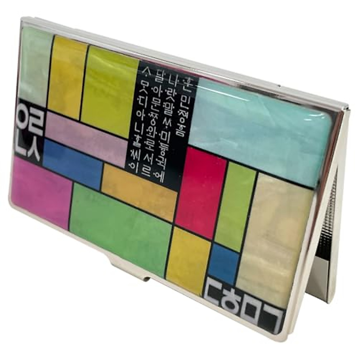 Mother of Pearl Business Card Case Credit Id Name Holder Travel Wallet Art Painting Design Metal Stainless Steel Engraved Slim Purse Pocket Cash Money Wallet (Patchwork)