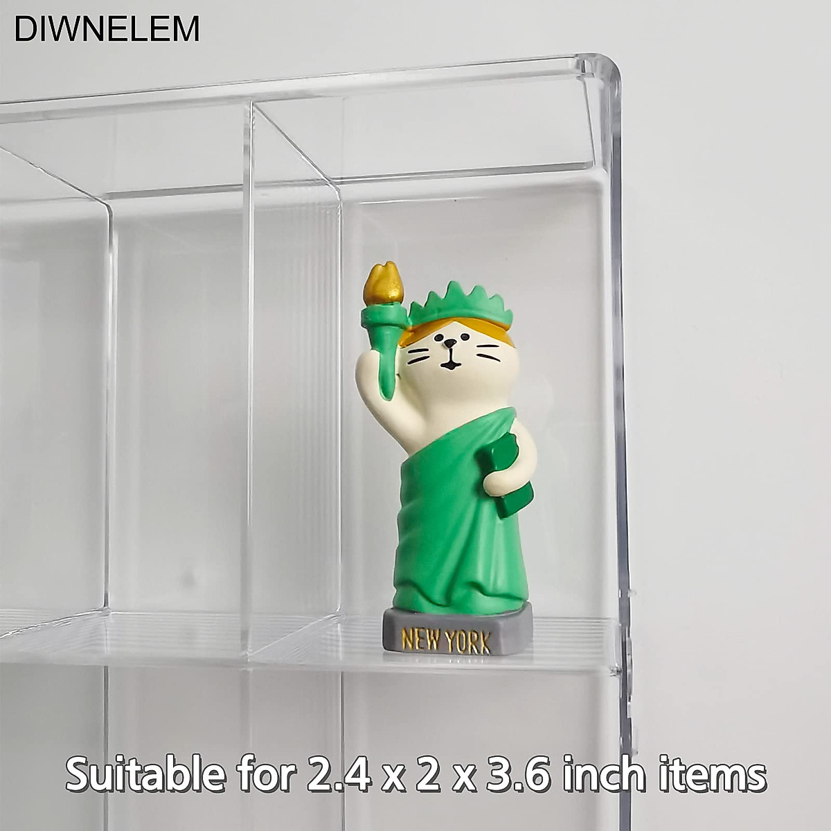 DIWNELEM Acrylic Display Case Cabinet Stand 6 Compartments Storage Box Display Showcase Shelf for Toys Rock Stone Collectibles & Mini Figure Action (7.5 * 2.1 * 8 inch)