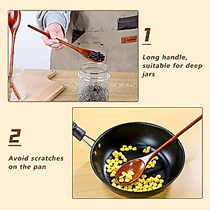 HANSGO Wooden Spoons for Eating, 6PCS 12 Inch Wood Soup Spoons Long Handle Spoons Table Spoon Serving Spoons with Japanese Style Utensil Set for Kitchen Cooking Mixing Stirring