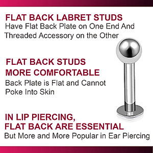 bodyjewellery 4pcs 14g Labret Studs Lip Ring Snake Spider Bite Forward Helix Monroe Dahlia Inner Conch Surgical Steel 4mm Ball - 12mm