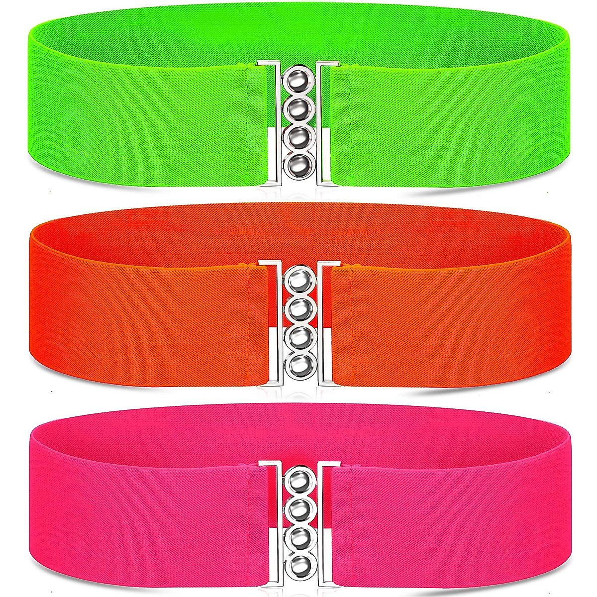 Syhood Halloween Neon Belts for Women 80s Neon Belt 80s Waist Belt Stretch Wide Waistband Elastic Belt Vertical Clasp Buckle Belts for Women Girls