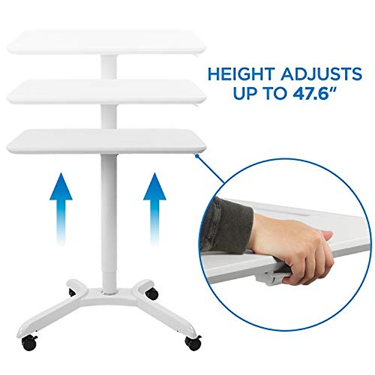 Mount-It! Standing Mobile Laptop Cart, Sit Stand Rolling Desk with Height Adjustable 31.1" x 20.5" Platform, Supports up to 17.6 lbs, White