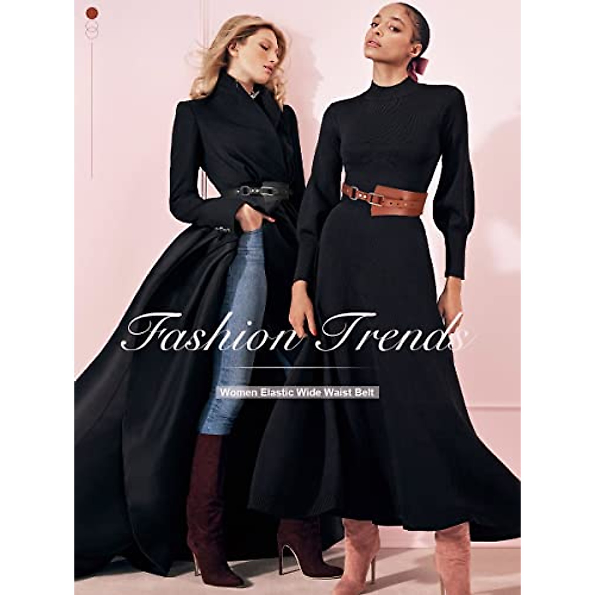 FIORETTO Wide Black Belt Women Fashion for Dress Leather Waist Belt Ladies Vintage Cinch Belts