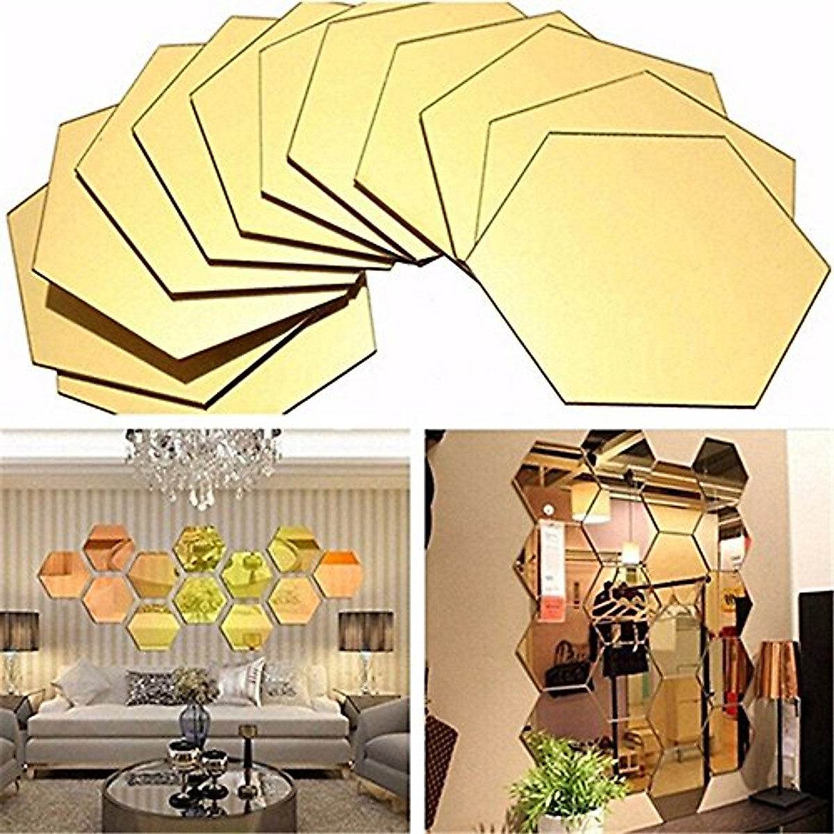 Manco Luella Mirror Wall Stickers, 12PCS Hexagon Mirror 20x18cm Art DIY Home Decorative Hexagonal Acrylic Sheet Plastic Tiles Living Room Bedroom Sofa TV Background Wall Decal Decoration