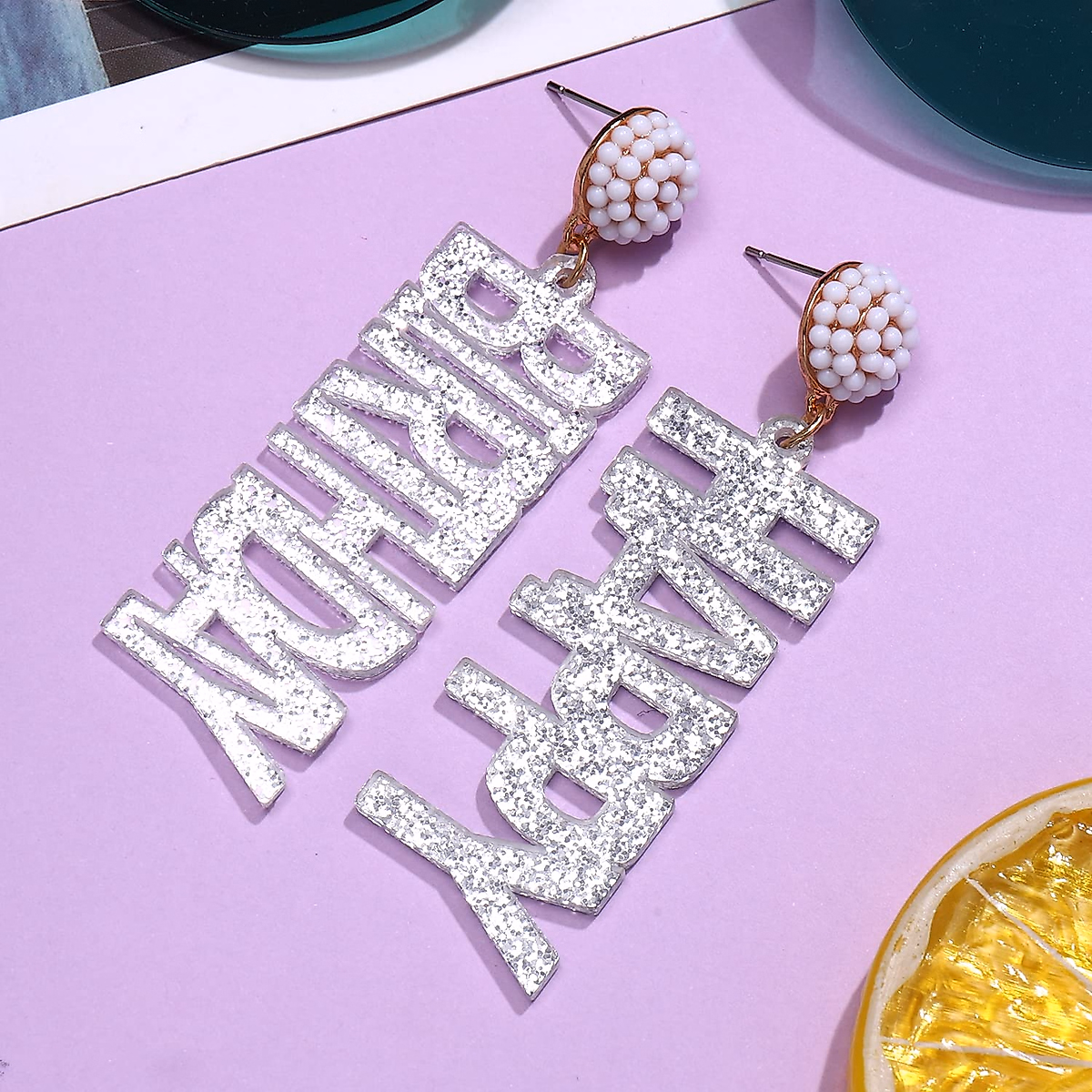 FAERLIIRY Birthday Earrings Beaded Earrings for Women Glitter HAPPY BIRTHDAY Letter Drop Dangle Acrylic Earrings Birthday Party Jewelry Gifts