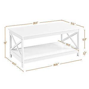Yaheetech Wood 2-Tier White Coffee Table with Storage Shelf for Living Room, X Design Accent Cocktail Table, Simple Design Home Furniture, 39.5 x 21.5 x 18 Inches