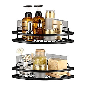 KES Shower Caddy Corner, Self-Adhesive Shower Corner Shelf, Stainless Steel Shower Organizer Matte Black 2 Pack, BSC219DF-BK-P2