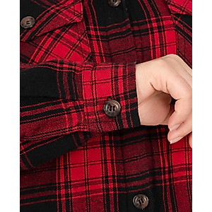 ThCreasa Flannel Shirt Jacket Women with Hood, Buffalo Plaid Sherpa Fleece Lined Button Up Hooded Flannel Jacket Women Red M