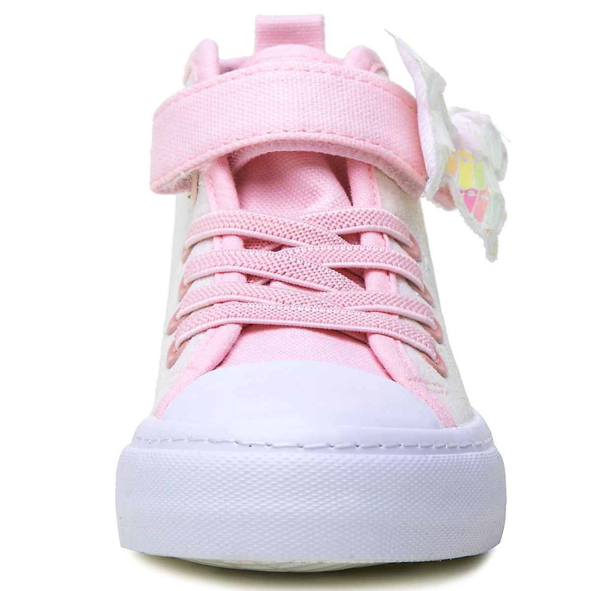 Toandon Girls Kids Sneakers Glitter Canvas Shoes Sparkle High Top Toddler Child Adjustable Hook Loop Straps Velcro Non Slip Lightweight Walking Outdoor Sequins Pink White Size 2