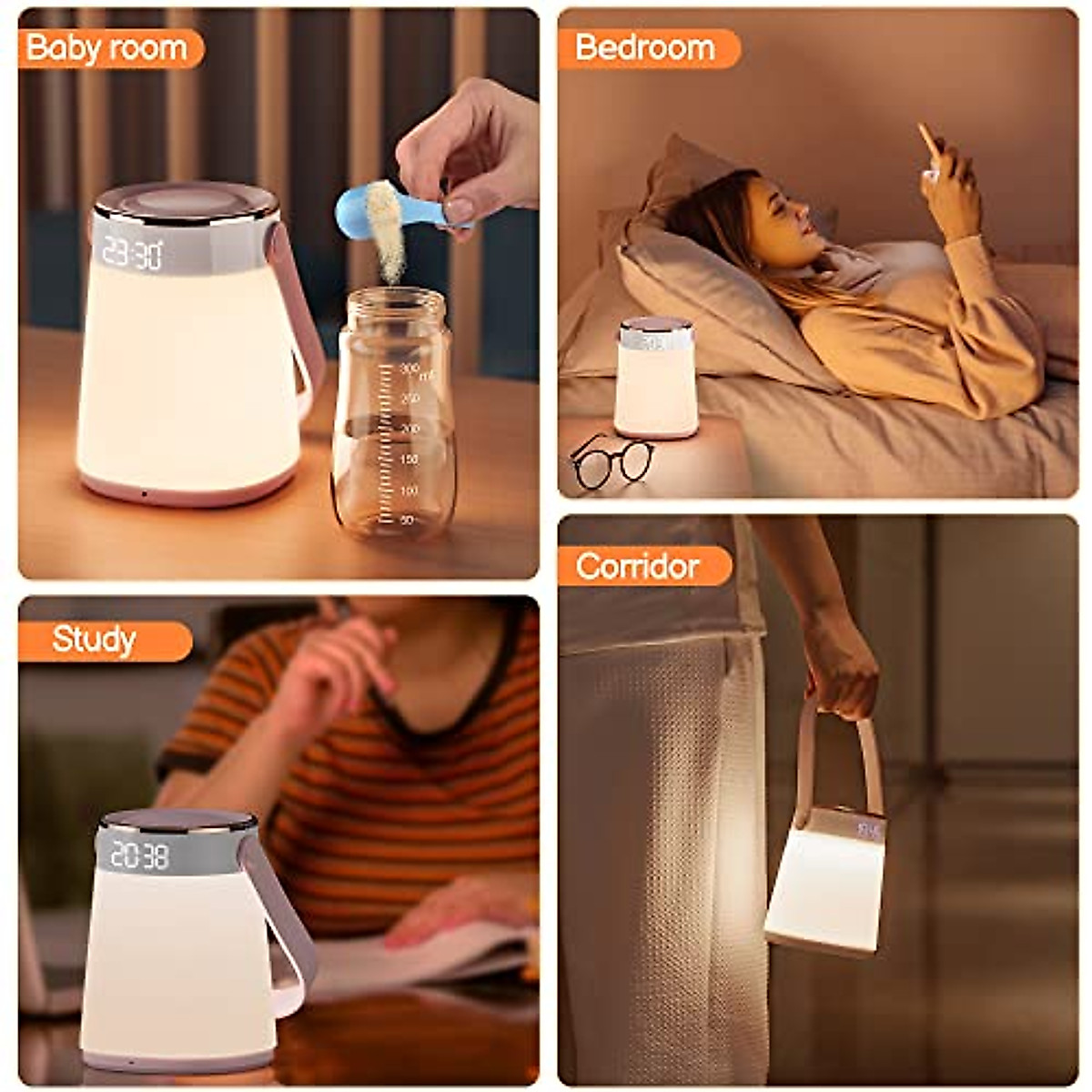 ALACRIS Bedside Lamp, Portable Nursery Night Light with Remote Control Timing and Temperature Display, Dimmable Warm Night Light for Babies Breastfeeding and Sleep Aid, Kids Alarm Clock Night Light