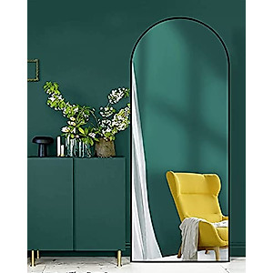 TinyTimes 65''x22'' Arched Full Length Mirror, Floor Mirror with Stand, Full Body Mirror, Wall Mirror, Modern & Contemporary Full Length Mirror, Aluminum Alloy Frame - Black