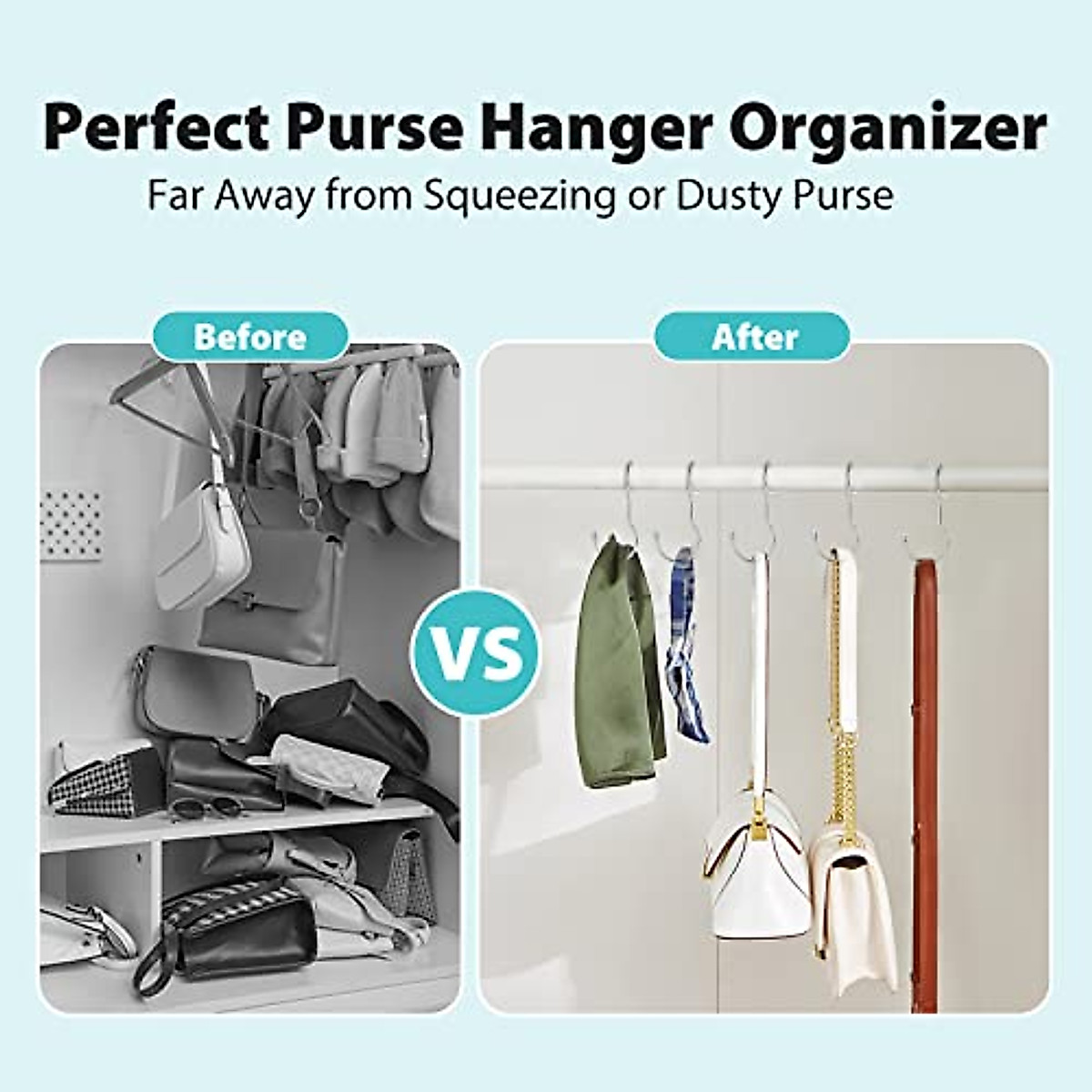 Myfolrena Purse Hangers Bag Hooks Closet- 12 Pack Handbag Hanger Organizer Metal S Hooks, Large Size Closet Rod Hooks for Hanging Handbags,Clothes, Curtain, Plant, Pans and Pots