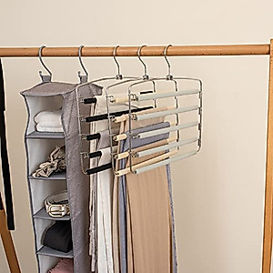 5 Layers Stainless Steel Pants Hangers Non-Slip Foam Padded Swing Arm Space Saving Clothes Slack Hangers(3 Pack) for Jeans, Suit Pants