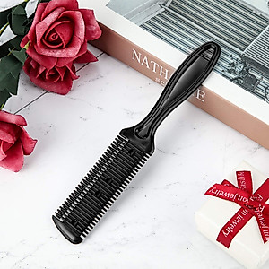 3 Pieces Razor Comb with 10 Pieces Razors, Hair Cutter Comb Cutting Scissors, Double Edge Razor, Hair Thinning Comb Slim Haircuts Cutting Tool (Black)