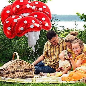 6 Pcs Mushroom Foil Balloons Mushroom Birthday Decor 31 x 21 Inch Fun Mushroom Party Decorations Cute Mushroom Balloons Forest Plant Theme Balloon for Baby Shower Wedding Celebration