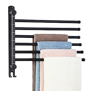 Space Saving Towel Rack JSVER Black Space Saving Towel Holder, Towel Rack Wall Mounted, Swivel Hand Towel Holder, 6-Arms Towel Bar, Towel Racks for Bathroom