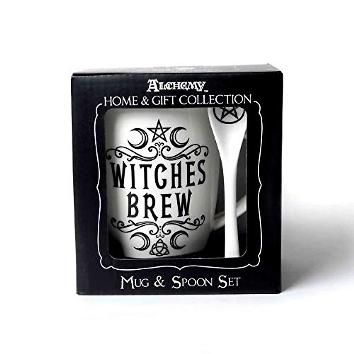Summit Collection Alchemy Gothic Witches Brew Halloween Spooky Black Occult Wicca Witch Mug 11 fl oz Mug and Spoon Set Bone China