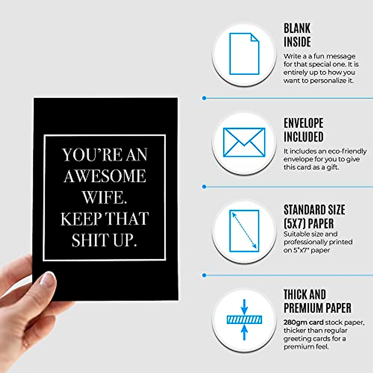 Funny and original anniversary card for wife | Unique and cool joke card for Birthday, Mother's Day, Retirement, Valentine's Day, Christmas. | Awesome and fun card for her