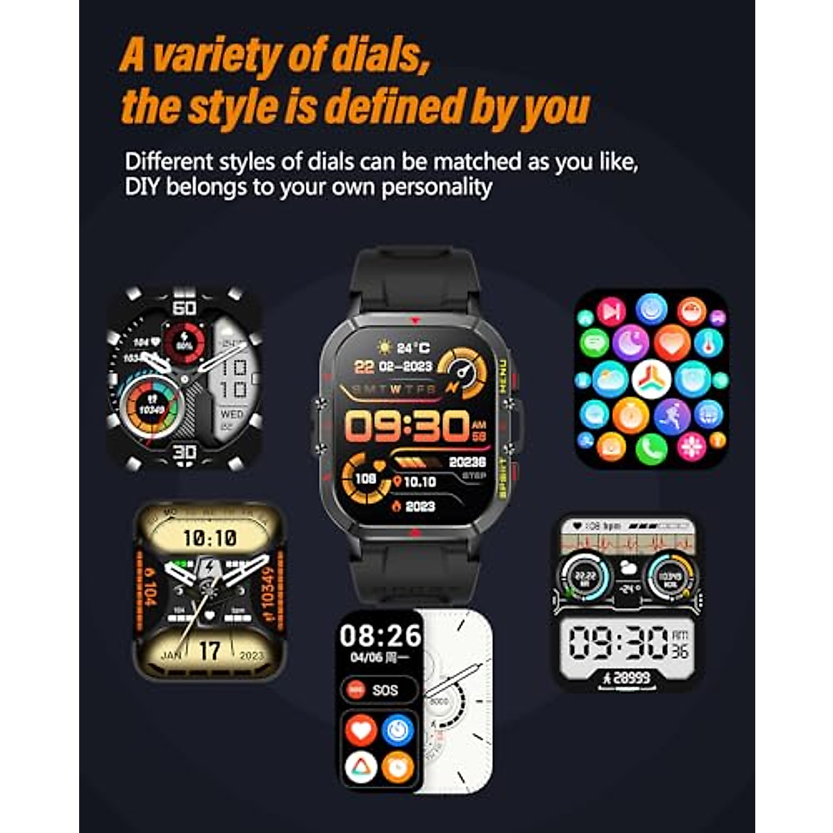 EarlySincere Smart Watch, 1.96''HD Full Touch Screen Bluetooth Call Outdoor Sports Watches with Waterproof Dust-Proof, Activity Fitness Tracker Blood Oxygen Sleep Monitor Pedometer for iOS Android