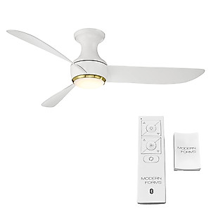 Corona Smart Indoor and Outdoor 3-Blade Flush Mount Ceiling Fan 52in Satin Brass White 3000K LED Light Kit and Remote Control works with Alexa, Google Assistant, Samsung Things, and iOS or Android App