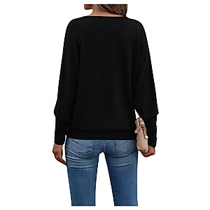GORGLITTER Women's Guipure Lace Long Sleeve Sweatshirt V Neck Casual Pullover Tops Black Medium