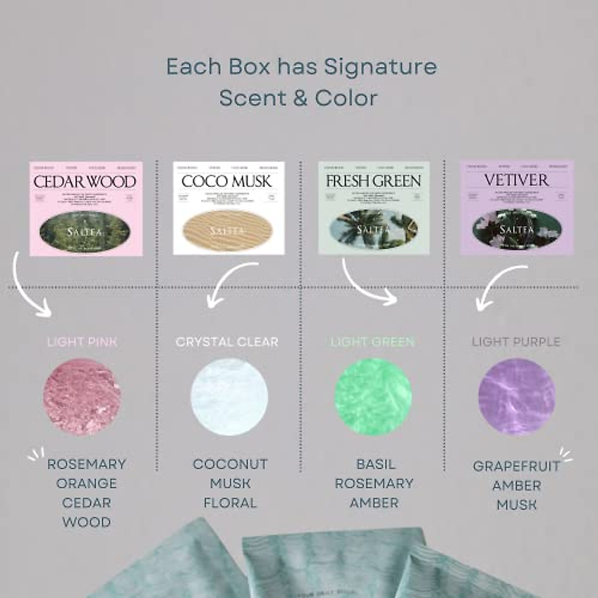 Saltea Luxury Spa Bath Salts for Soaking, Bubble Bath Soak Gift Box, Magnesium, Self Care for Women Relaxing, Moisturize Skin, Jojoba Argan Oil, Spa Set, Box of 10 Packets (Vetiver)