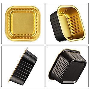 EUSOAR Cupcake Liners with lids, 5oz 50pcs Square Disposable Desserts Flan, Baking Cups with Lids, Aluminum Foil Cupcake Flan, Muffin Liners, Custard Cake Cups, Catering Gathering Favor-Black Gold