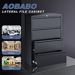 Aobabo 4 Drawer Metal Lateral File Cabinet with Lock,Metal Storage Cabinet for Hanging Files Letter/Legal/F4/A4 Size,Steel Filing Cabinet for Home Office,Assembly Required (Black,4 Drawer)…