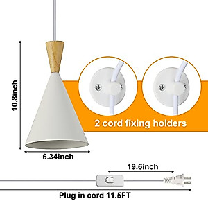Modern plug in Pendant Light Kitchen, Adjustable chandelier hanging lamps that plug into wall outlet for Dining Room, Bedroom, Living room, ontemporary wall Décor white (No bulb)