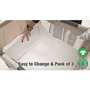 ORGANICKID Bassinet Sheets Fitted GOTS Certified Organic Cotton Non-Distracting Design Pack of 3