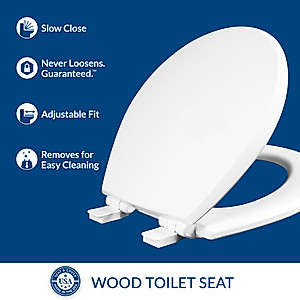 Mayfair 847SLOW 000 Kendall Slow-Close, Removable Enameled Wood Toilet Seat That Will Never Loosen, 1 Pack - ROUND - Premium Hinge, White
