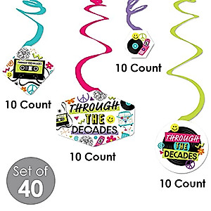 Big Dot of Happiness Through the Decades - 50s, 60s, 70s, 80s, and 90s Party Hanging Decor - Party Decoration Swirls - Set of 40