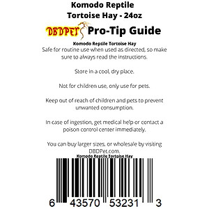 DBDPet Komodo Reptile - Tortoise Hay - 24oz - Includes Attached Pro-Tip Guide