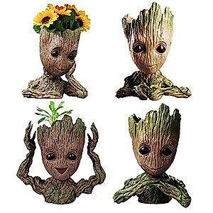 4 Styles Flowerpot Baby Groot Flower Pot Succulent Planter Pot Pencil Holder Office Party Ornament Christmas Birthday Gift (4 Styles)