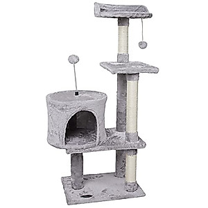 FISH&NAP US06H Cat Tree Cat Tower Cat Condo Sisal Scratching Posts with Jump Platform Cat Furniture Activity Center Play House Grey