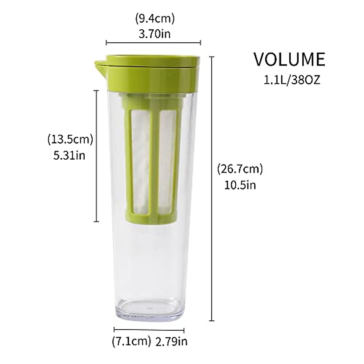 2Pcs Plastic Water Pitcher,Water Carafe BPA Free Iced Tea Pitchers,Airtight Fruit Infuser Water Pitcher for Fridge Door,Homemade Iced Coffee and Lemonade 1.1L/38Oz（white green）