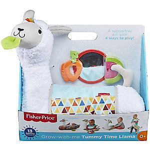 Fisher-Price Baby Toy Grow-with-Me Tummy Time Llama Wedge Support with Mirror, Teether & Rattle, Developmental Play for Newborns Ages 0+ Months