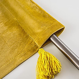 DriftAway Boho Velvet Handmade Tassel Curtain Room Darkening Thermal Insulated Window Curtain Rod Pocket 2 Panels 50 Inch by 84 Inch Gold Yellow