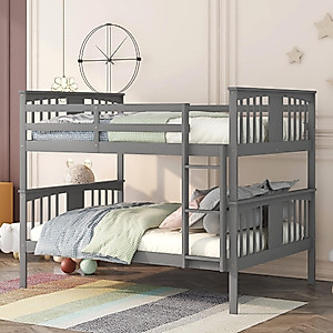 Harper & Bright Designs Full Over Full Bunk Beds for Adults,Teens, Kids, Wood Bunk Beds Full Over Full Size with Ladder,Full Bunk Beds with High Length Guardrail,Grey