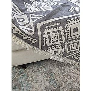 InfuseZen Bohemian Style Turkish Throw Blanket, Tribal Print Lightweight Throw, 100% Cotton Blanket for a Sofa or Partial Bed Cover, Thin Boho Turkish Throw (Charcoal)