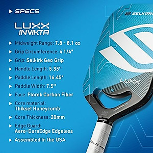 Selkirk LUXX Control Pickleball Paddle | Florek Carbon Fiber Pickleball Paddle with a Polypropylene X7 Core | The Pickle Ball Paddle Designed for Ultimate Power & Control | Invikta Blue