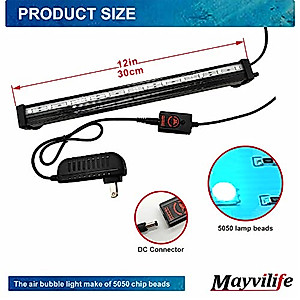 Mayvilife Aquarium Air Bubble Light, IP68 Waterproof Color Change Fish Tank Light with 16 Colors & 4 Flash Modes -12in