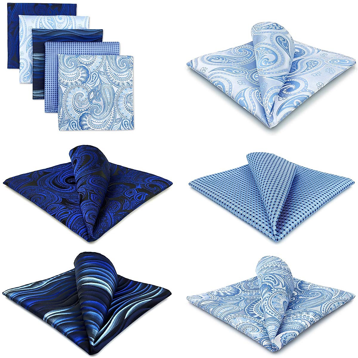 SHLAX&WING 5 Pieces Assorted Mens Silk Pocket Square Handkerchiefs Set Lot 30