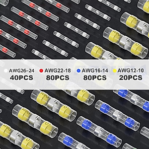 haisstronica 220PCS Solder Seal Wire Connectors-Waterproof Solder Wire Connectors-Heat Shrink Wire Connectors-Electrical Connectors Kit(20Yellow 40White 80Red 80Blue)