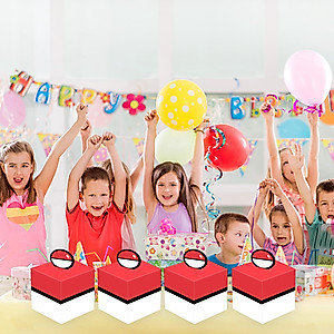 Nuwontun Red White Ball Treat Boxes- 20 Pcs Gift Treat Bags, Red White Ball Theme Party Gift Bags Favors Decorations Supplie, 4x4x4 Inch (Pack of 20)