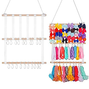 FEBSNOW Headband Holder for Baby Girl Large Capacity Hair Clips Bows Storage Organizer for Girls Baby Hair Accessory Hanging Holder with Hook for Girls Room Wall Door Decor (White)