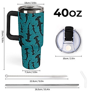 NAWFIVE 40oz Tumbler with Handle Sharks Hammer Marine Travel Mug Straw Covers Cup with Lid Insulated Stainless Steel,Leak Proof,Cupholder Friendly Water Iced Tea Coffee Gift