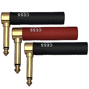 CNCESS CESS-244 Right Angle Guitar Adapter 1/4 Inch TS Female to Male, 6.35mm Adapter, Gold-Plated Connectors, Metal Housing with Heat Shrink Protection, 3-Pack