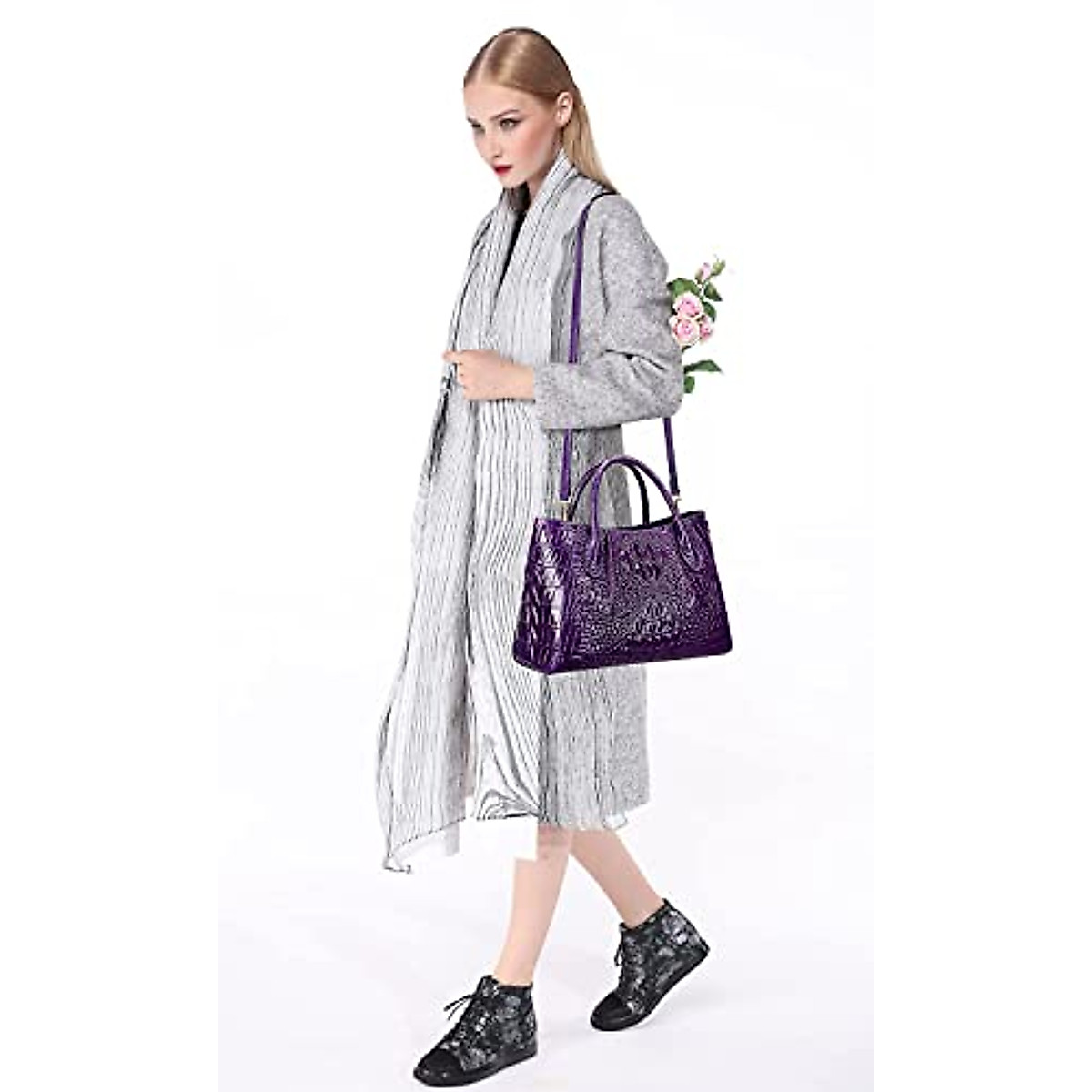 PIJUSHI Women Handbags Crocodile Top Handle Bag Designer Satchel Bags For Women Wristlet Wallet for Women Crocodile Leather Wallet Ladies Clutch Purse